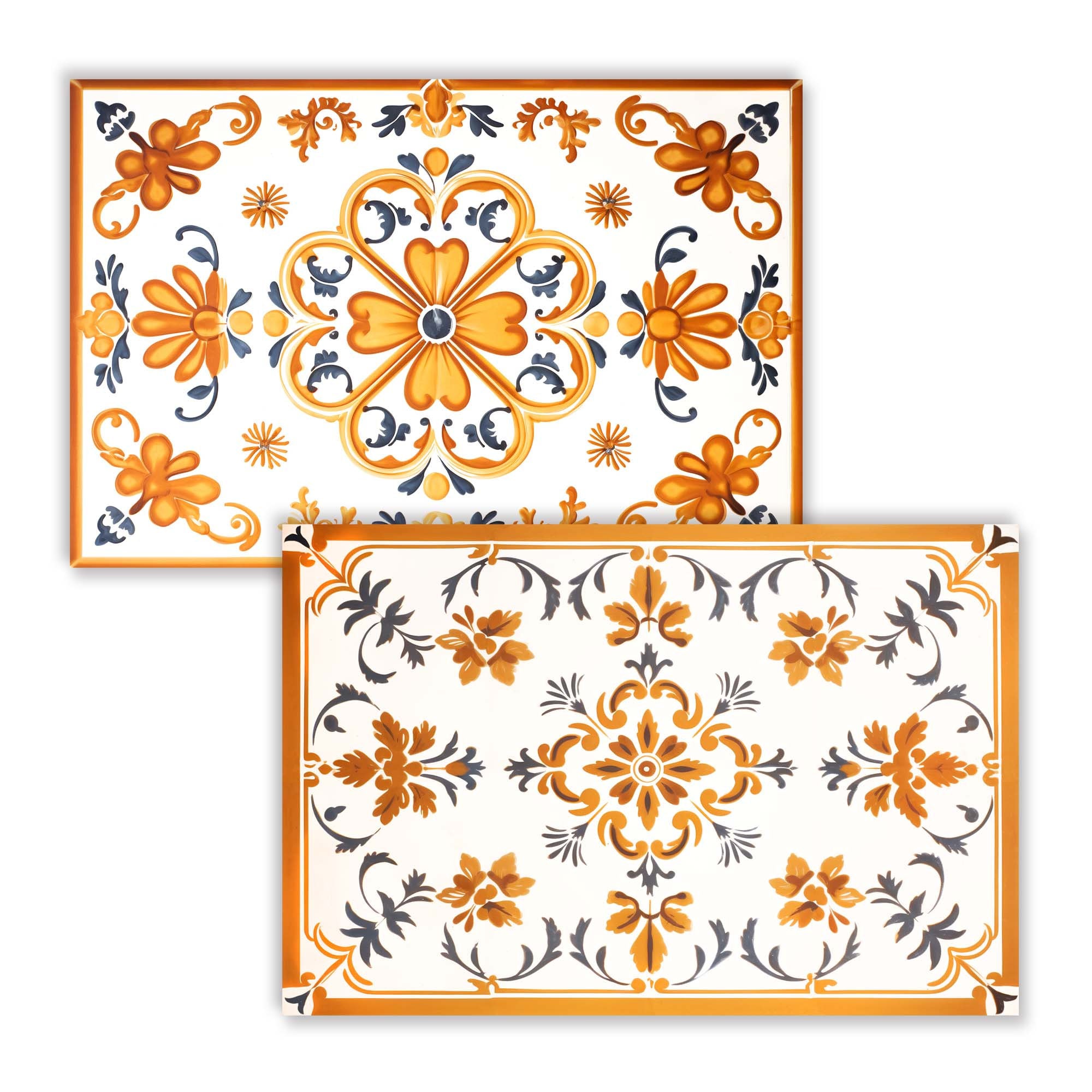 Vintage Old Antique Tiles Brown Hand-painted Pattern Mosaic Italian ...