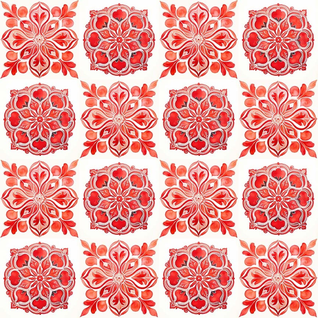 Mosaic of Watercolor Red Tiles, Size: 12”x12” Inches, at 300 Dpi, in ...