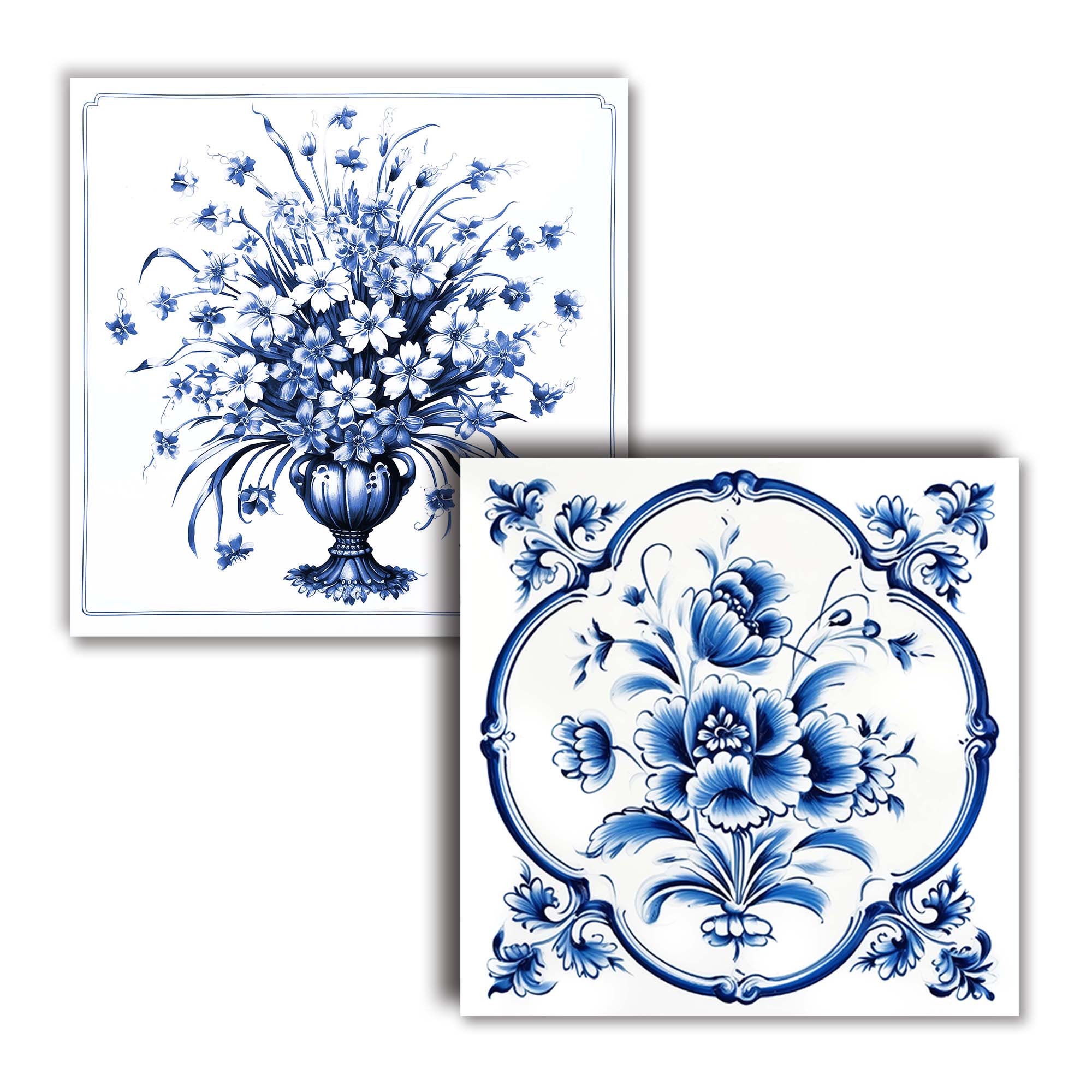 15 Antique Blue and White Porcelain Flower Rose Tiles | Decor Wall ...