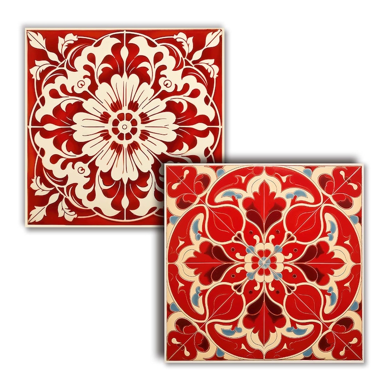 Vintage Red Tiles Clipart: Set of 9 Spanish-style Tiles, Decoration ...