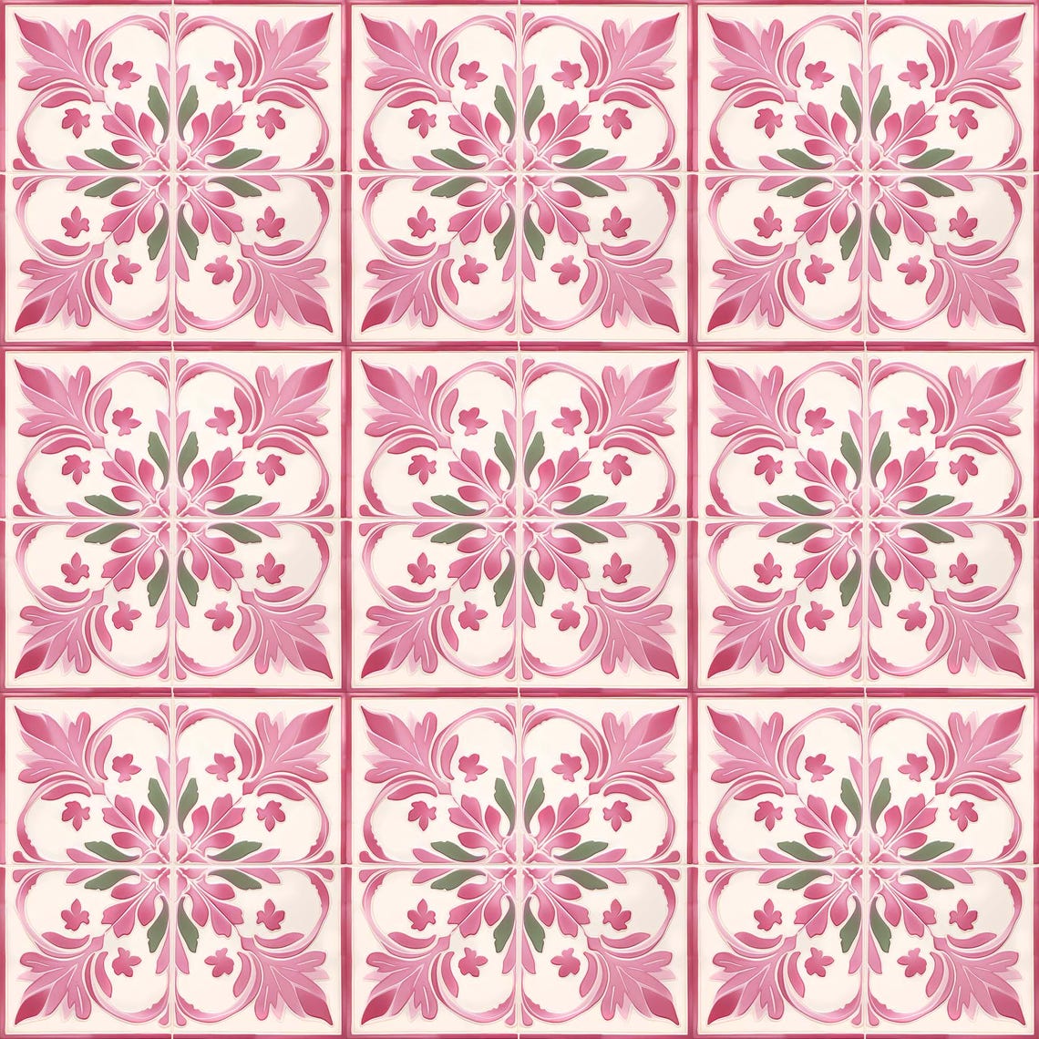 Pink Green Tile Designs Inspired by Art Nouveau Style for Decorating ...