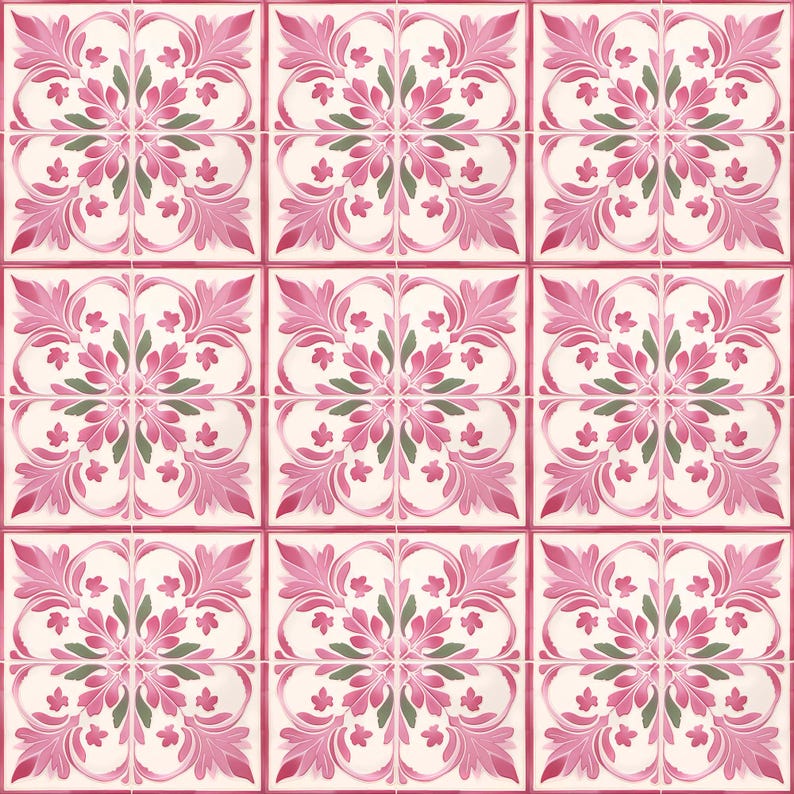 Pink Green Tile Designs Inspired by Art Nouveau Style for Decorating ...