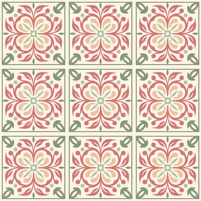 Pastel Colored Vector Drawing Tiles Pattern Floral Geometric Mosaic 8x8 ...