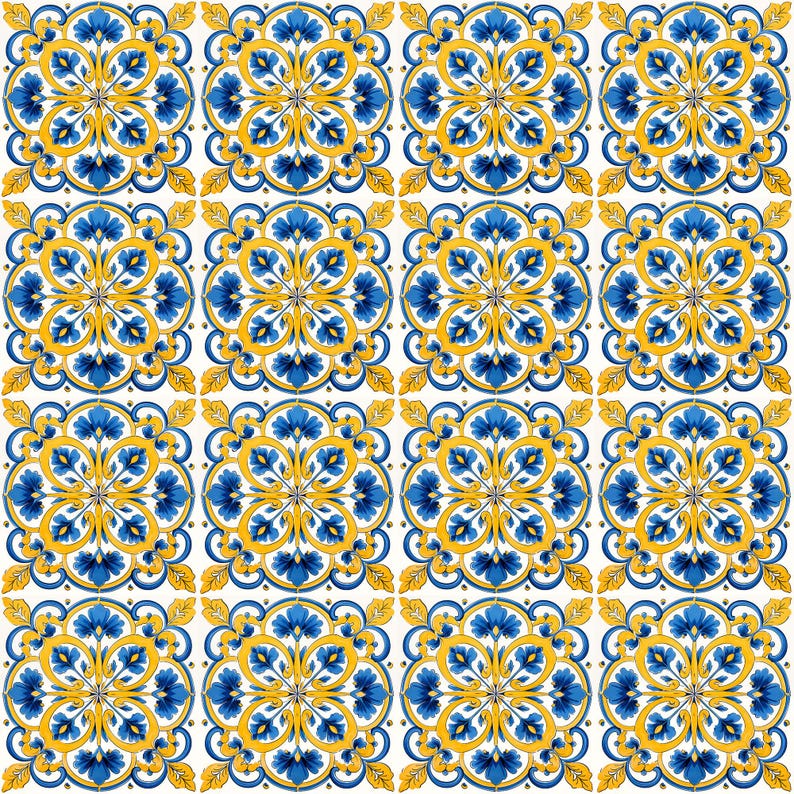 Vintage Blue and Yellow Tiles Clipart. Spanish-style Tiles for ...