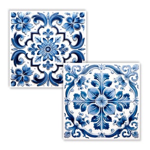 Vintage Blue Mediterranean Spanish Style Tile Digital Design Clipart ...