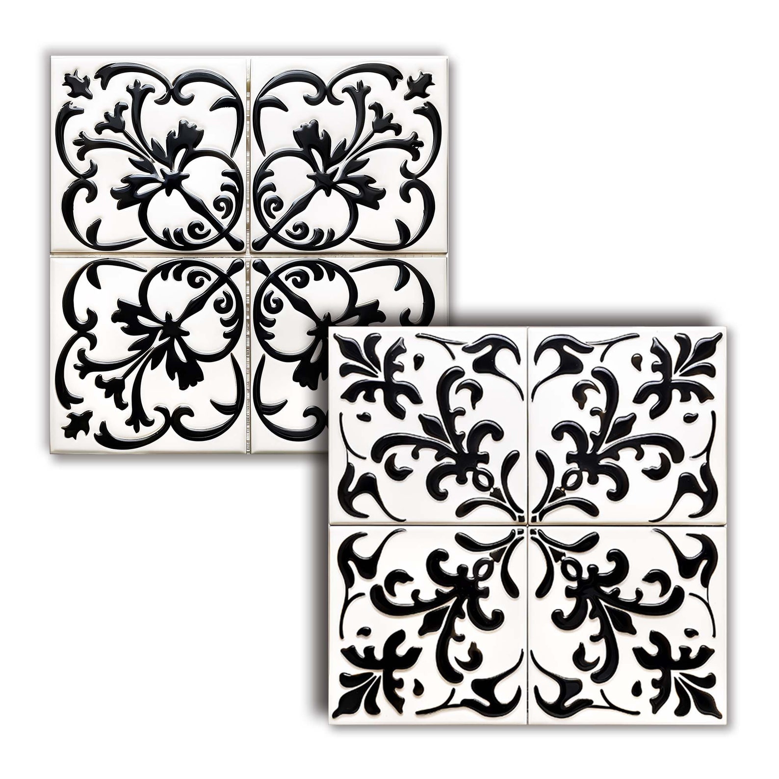 Victorian Style Ceramic Tile Print, Black and White Glossy Design ...