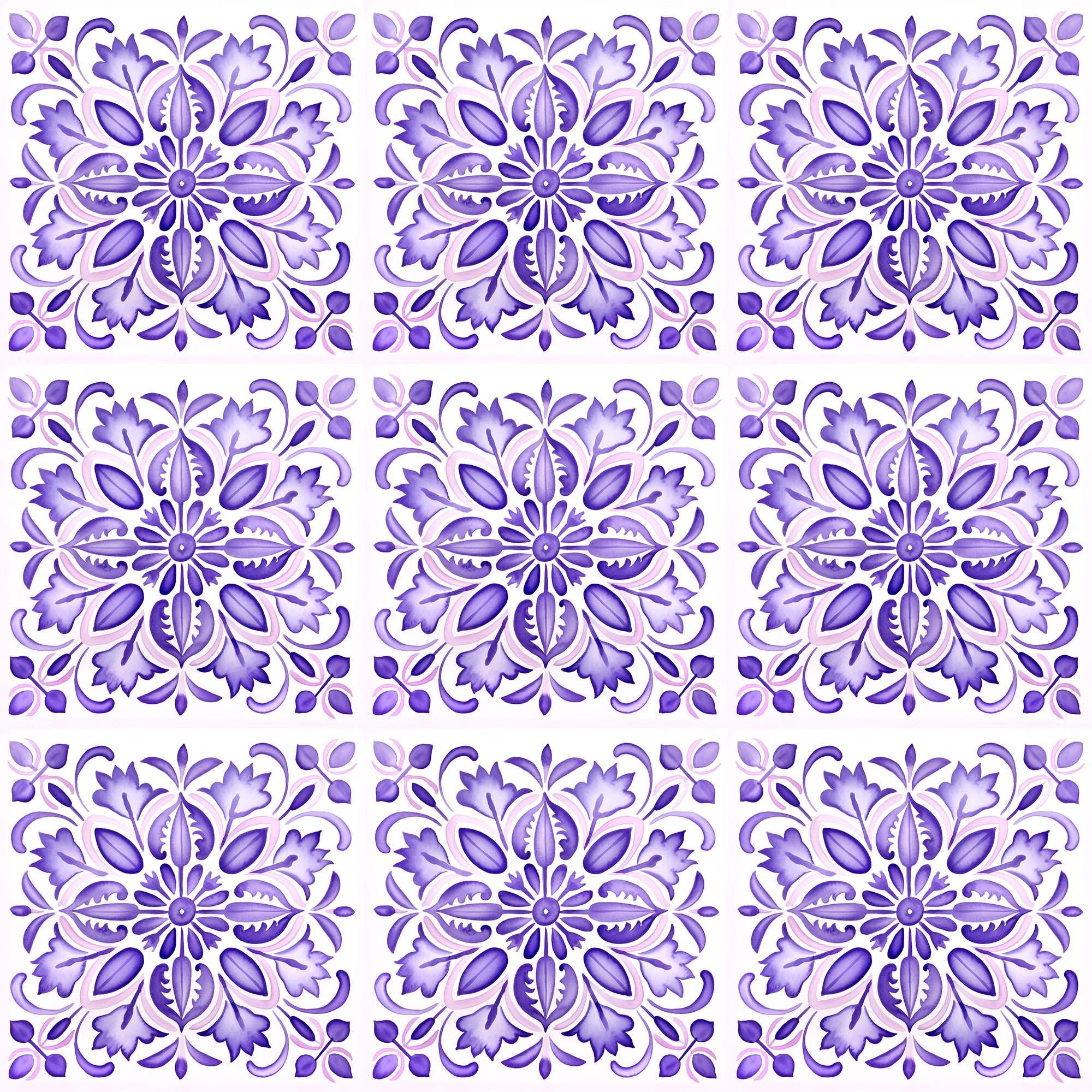 Purple Watercolor White Background Tile Decor Wall Kitchen Porcelain ...