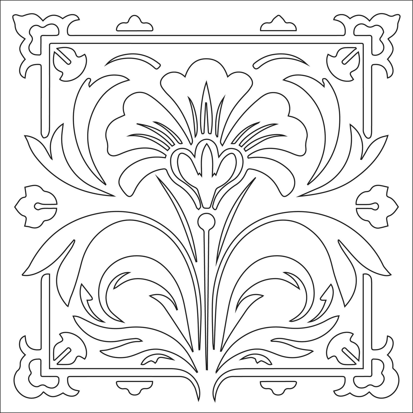 Coloring Art Nouveau Flower Tiles Customizing Tile Drawing Vector Lines ...