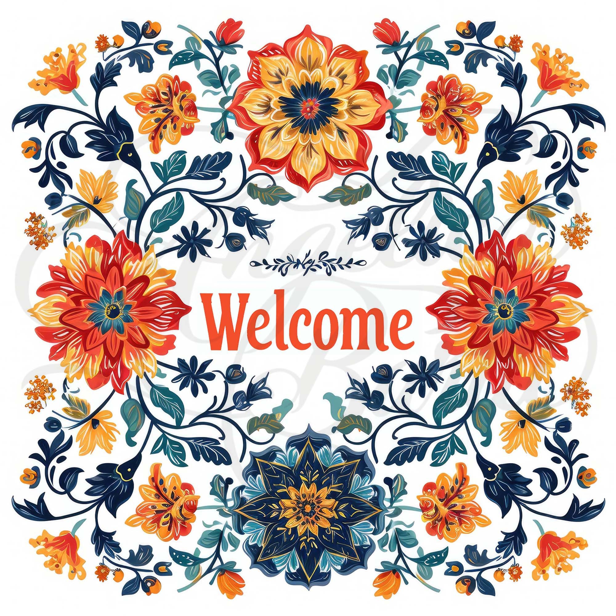 Bundle of Welcome Tiles, White Background With Flowers, JPG Format for ...