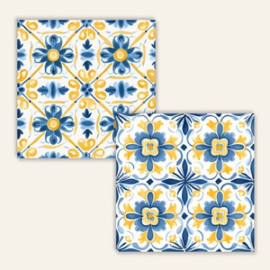 Bundle Italian Style Seamless Tiles Blue Yellow Ochre Digital Design ...