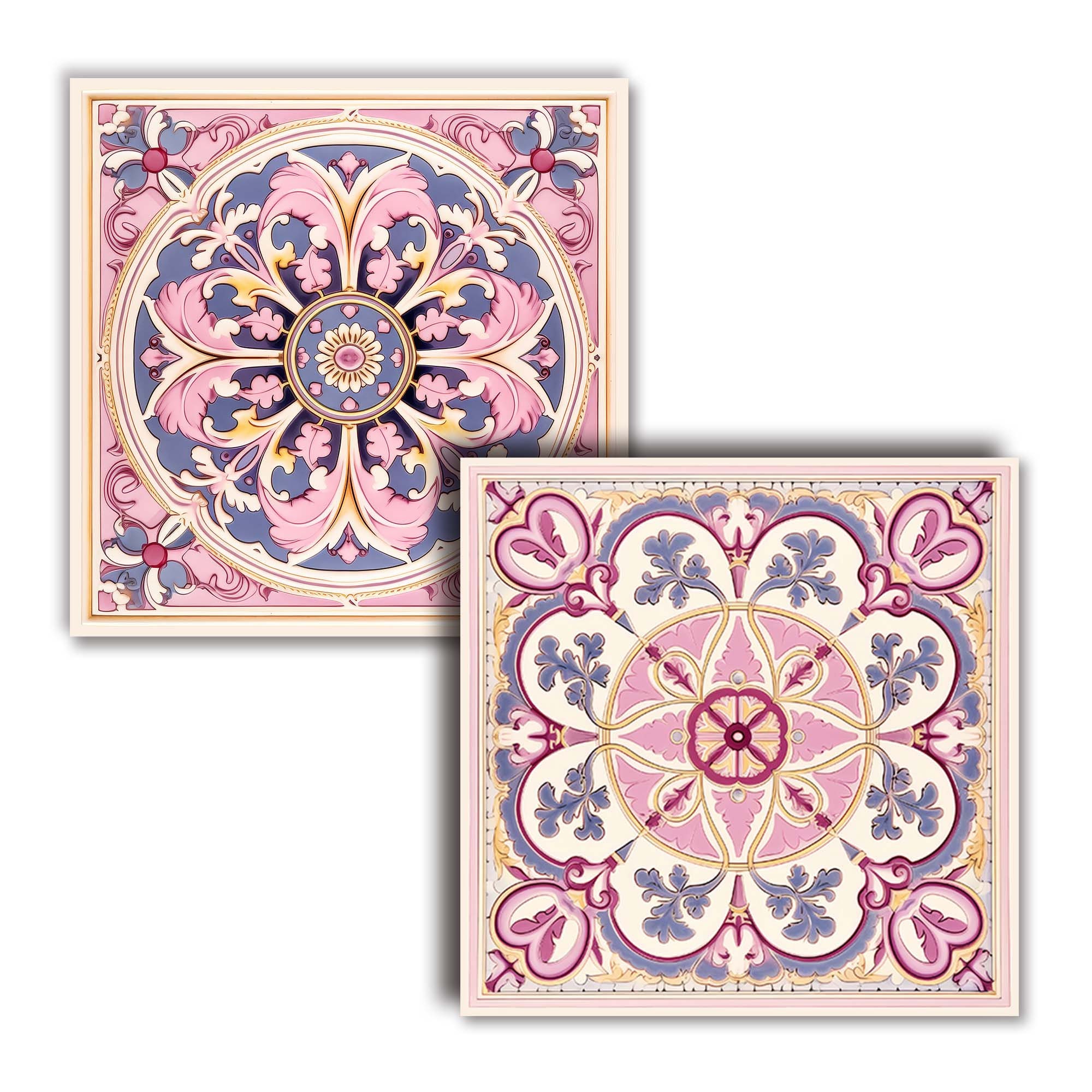 Pink Vintage Antique Spanish-style Geometric Floral Tiles Decorative ...