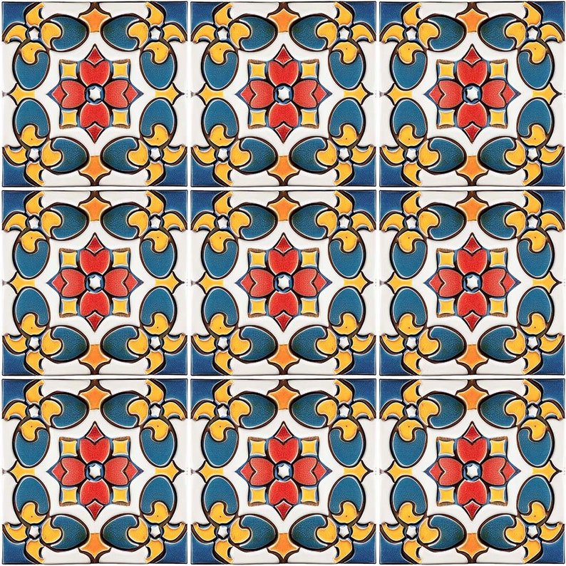 9 Images of Traditional Hand-painted Ceramic Tiles, Geometric Pattern ...
