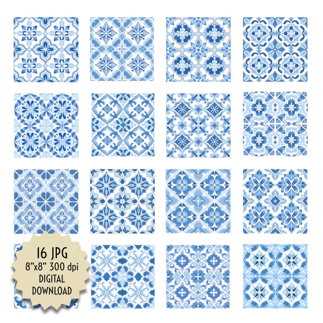 Sky Blue Tile Pattern, Seamless Geometric. Mosaic Clipart. DIY Kitchen ...
