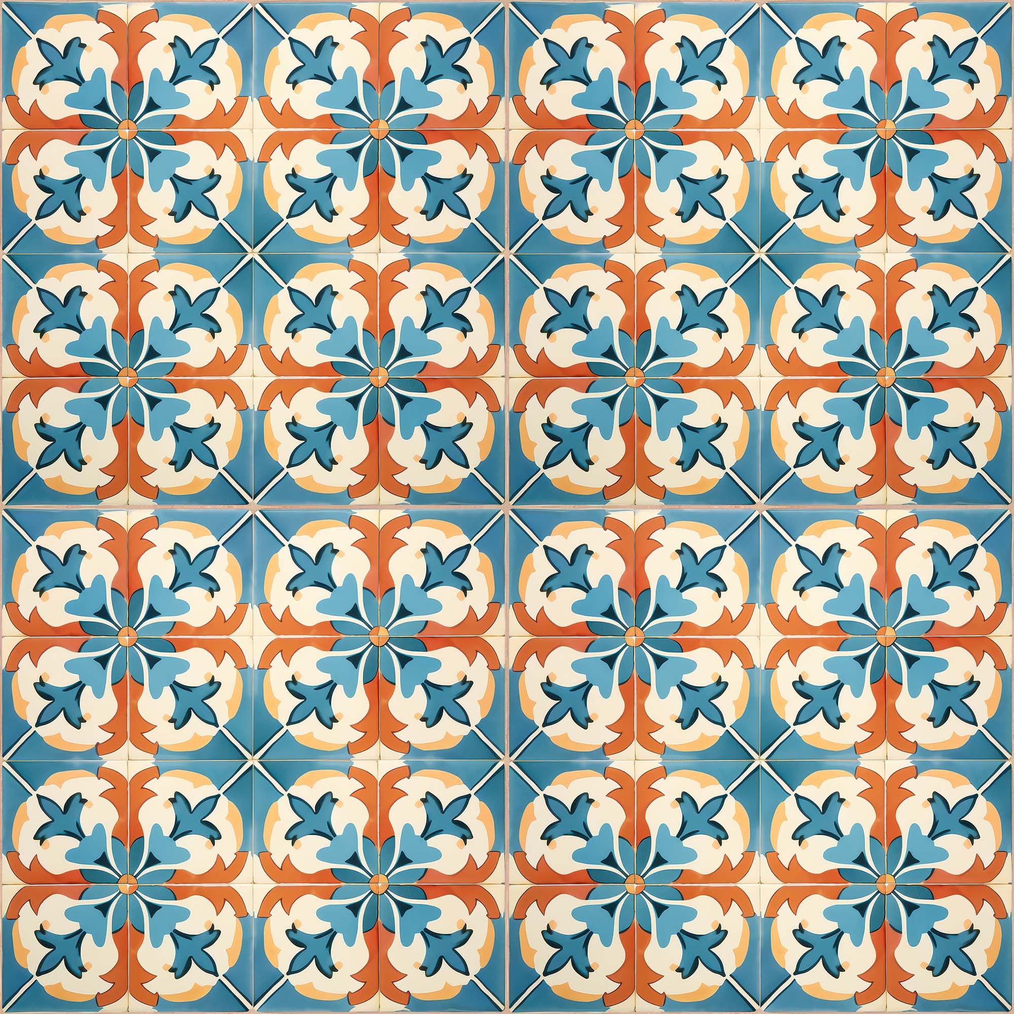 Traditional Mediterranean Glazed Ceramic Tile, Symmetrical Pattern ...