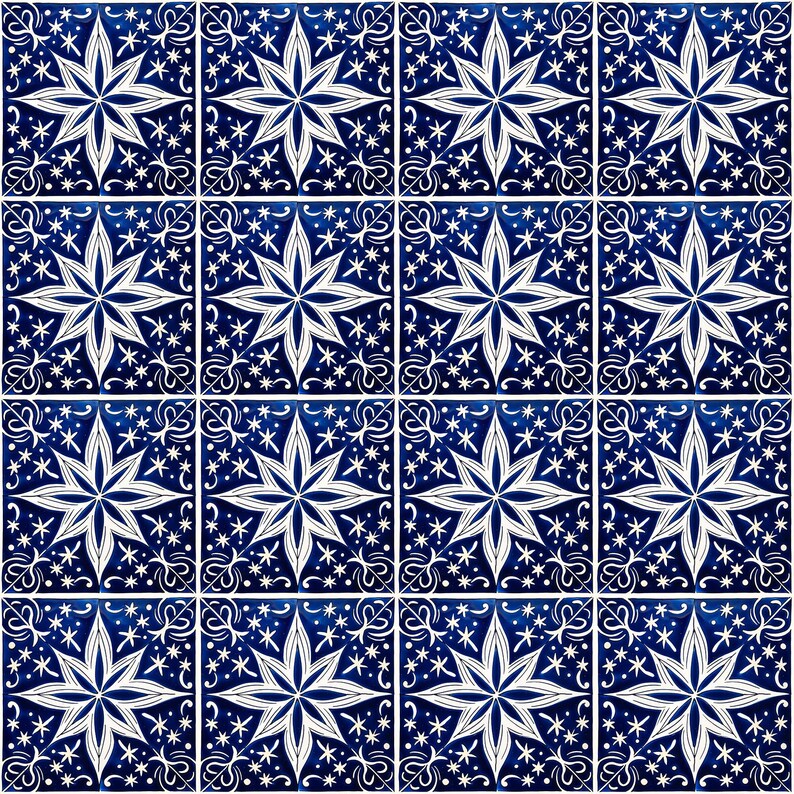 Set of 9 Cobalt Blue Tiles Inspired by Portuguese and Spanish Ceramics ...