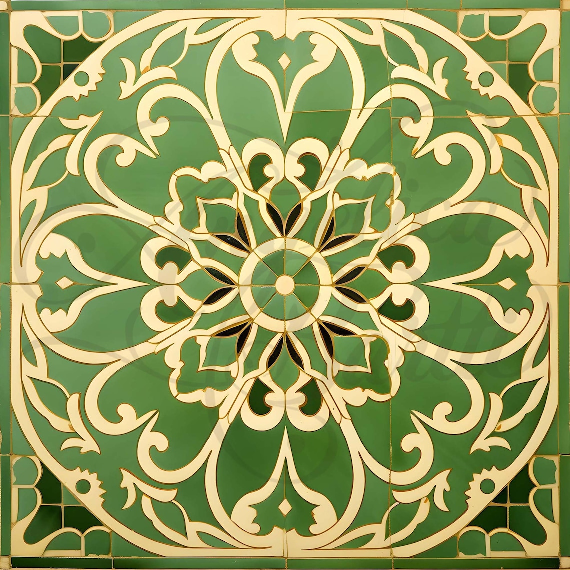 Vintage Green Tiles Clipart: Set of 9 Spanish-style Tiles, Decoration ...