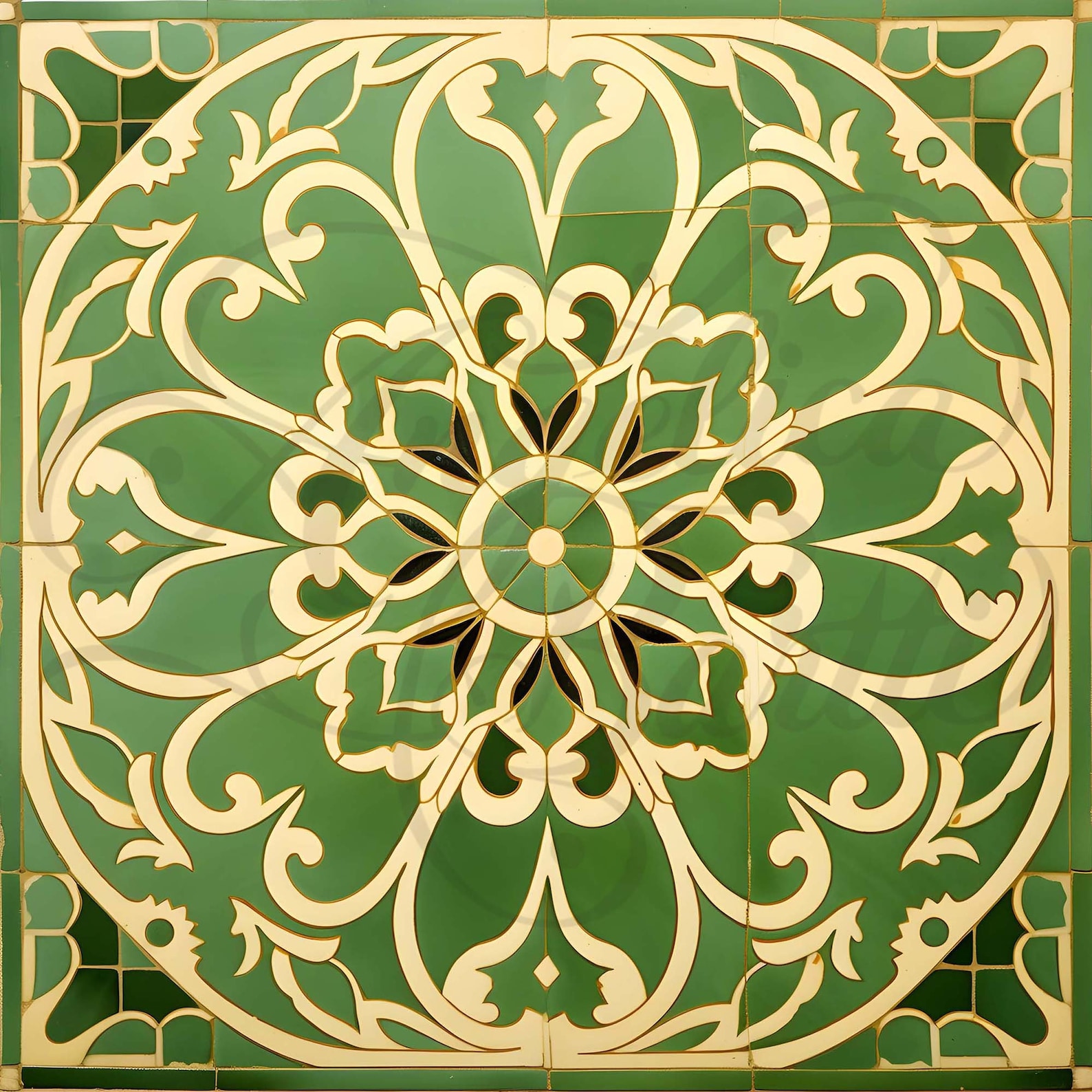 Vintage Green Tiles Clipart: Set of 9 Spanish-style Tiles, Decoration ...