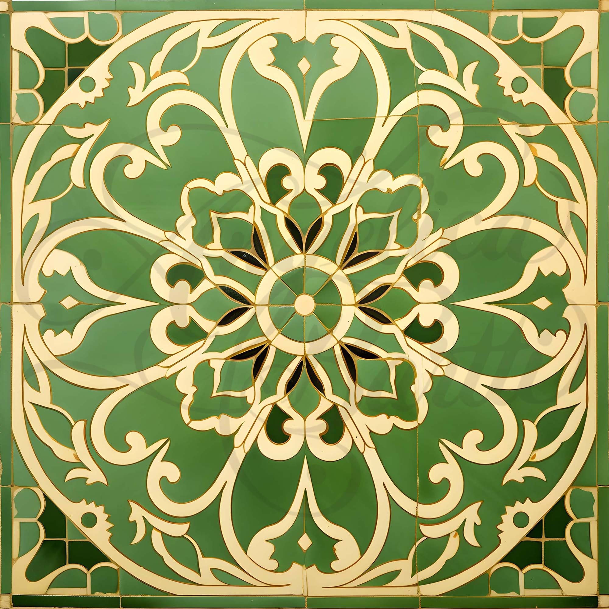 Vintage Green Tiles Clipart: Set of 9 Spanish-style Tiles, Decoration ...