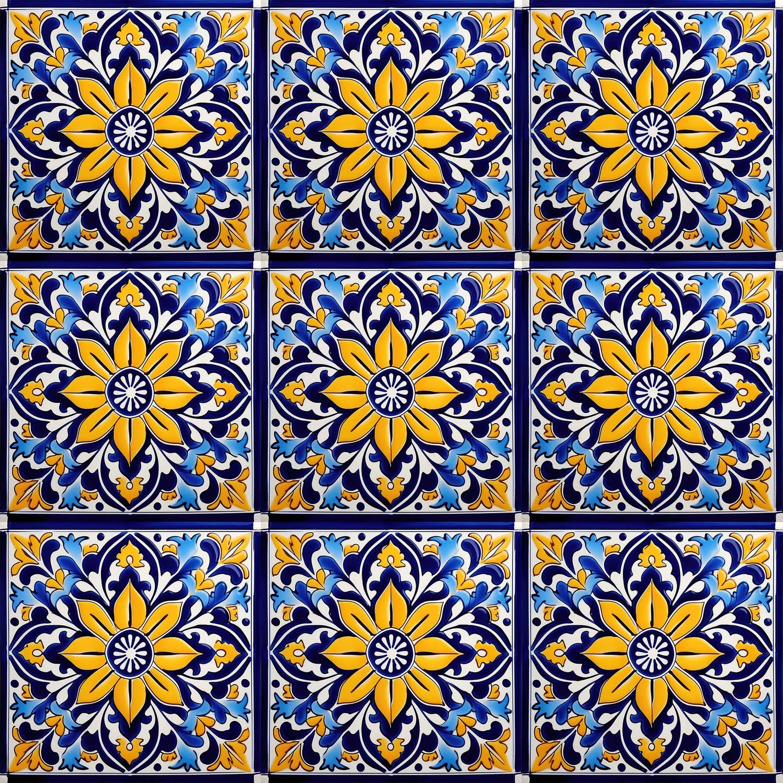 Bundle Antique Blue and Yellow Floral Border Tiles Digital Design ...