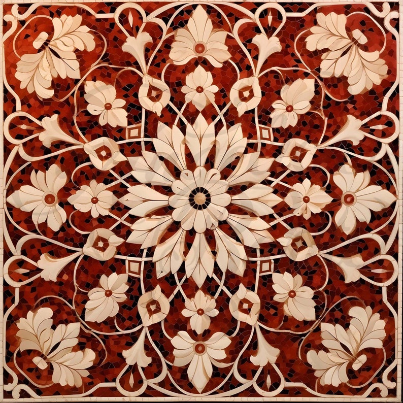 Vintage Red Tile Clipart: Set of 9 Spanish-style Tiles, Decoration, and ...