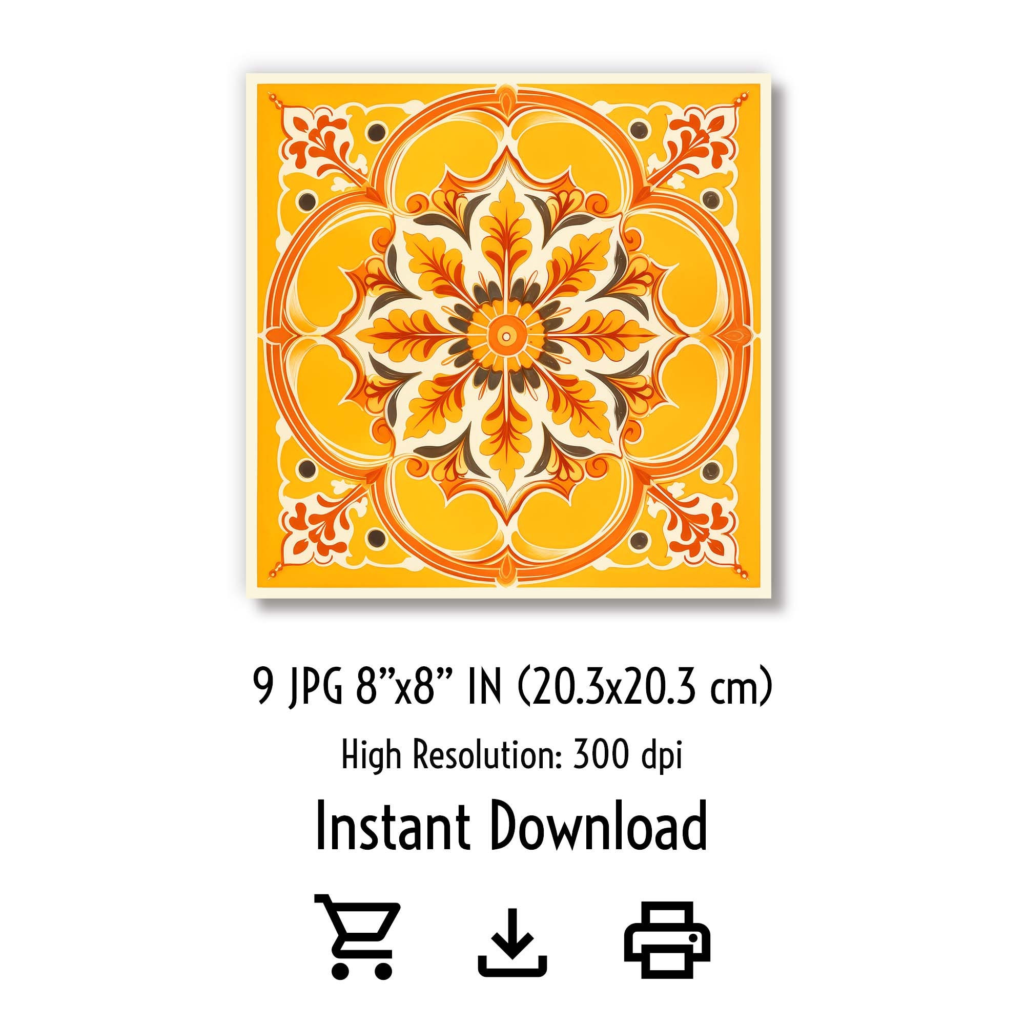 Orange Vintage Antique Spanish-style Geometric Floral Tiles Decorative ...