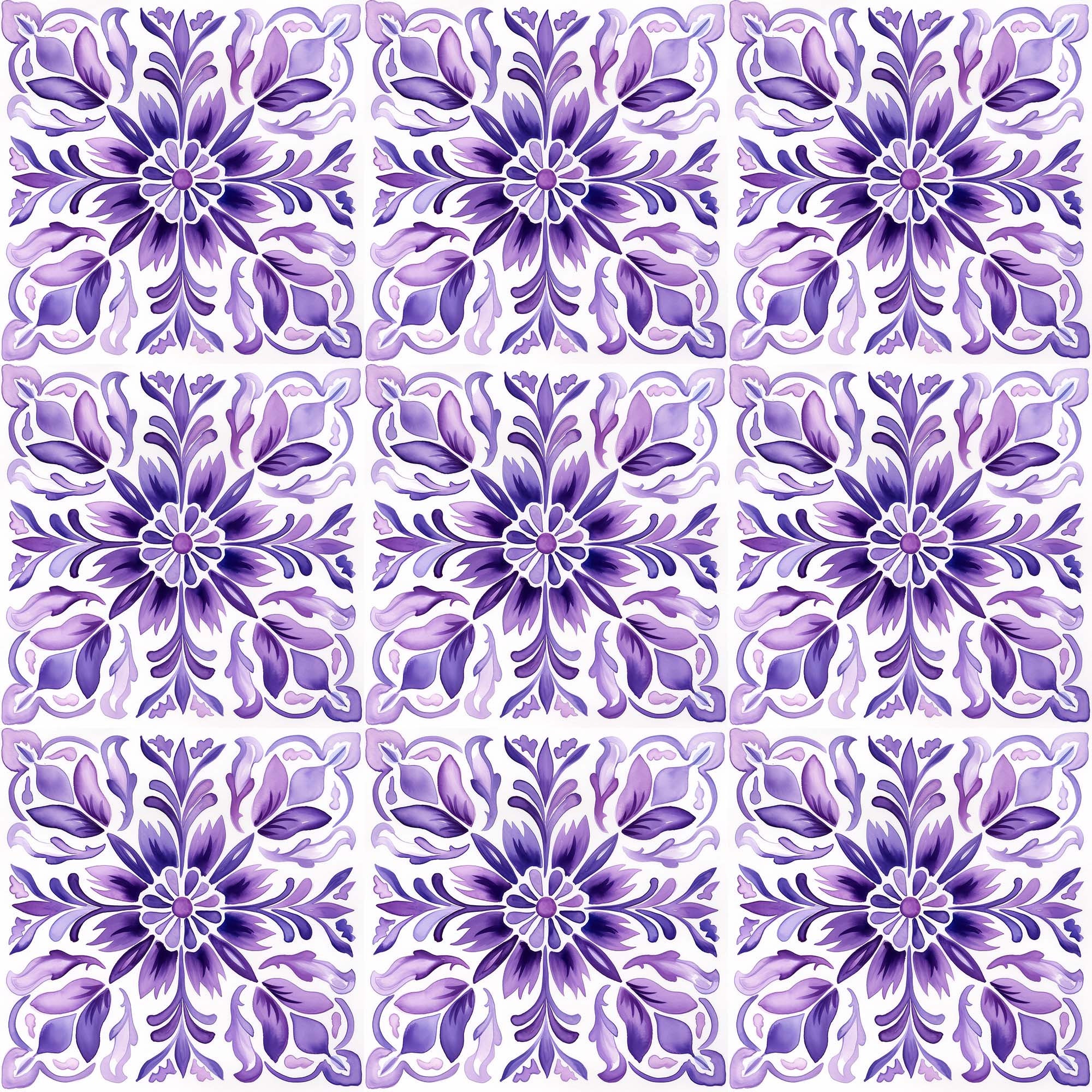 Purple Watercolor White Background Tile Decor Wall Kitchen Porcelain ...