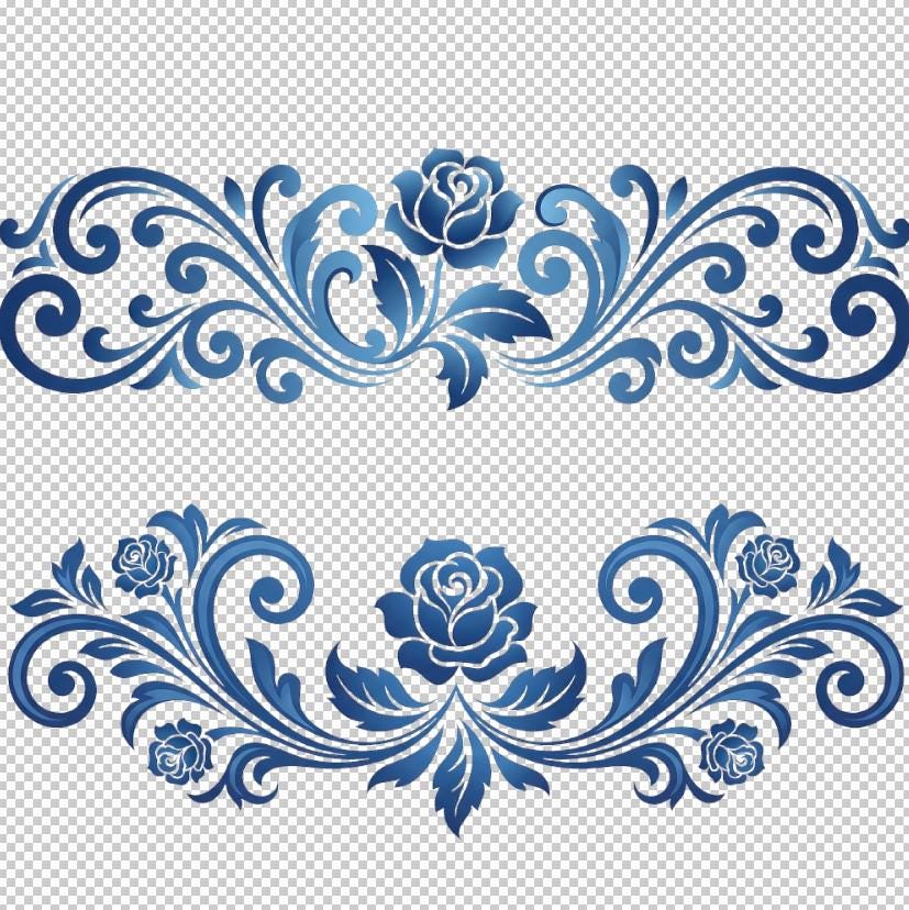 Blue Rose Border Set | 9 PNG Transparent Background | Vintage Floral ...