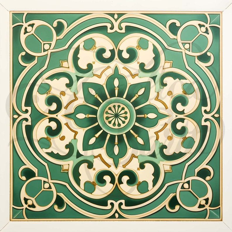 Vintage Green Tiles Clipart: Set of 9 Spanish-style Tiles, Decoration ...