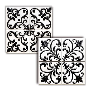 Victorian Style Ceramic Tile Print, Black and White Glossy Design ...