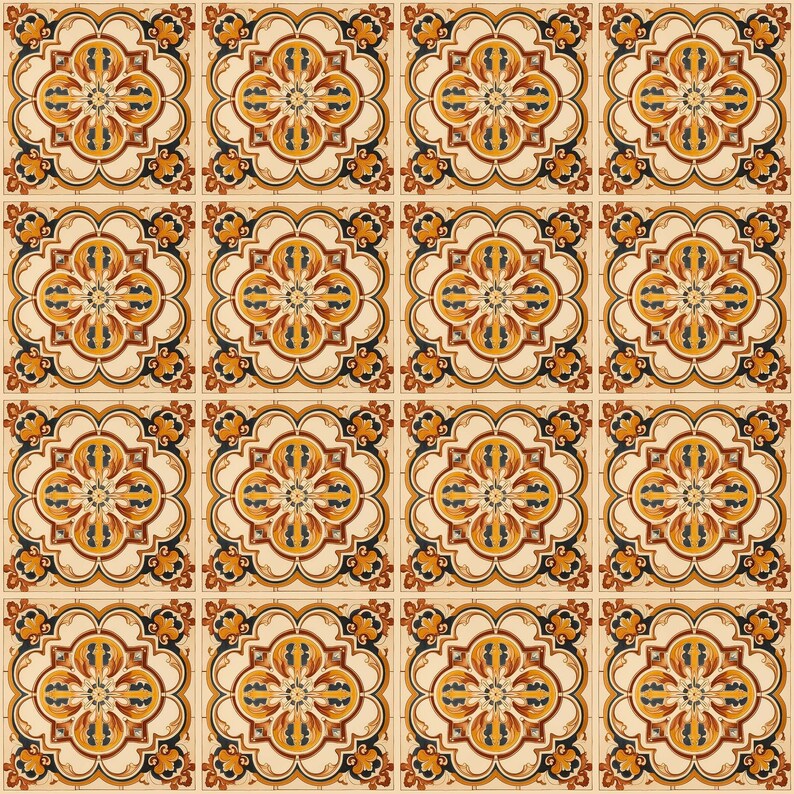 Brown Beige Vintage Spanish-style Tiles Clipart Decoration Wallpaper ...