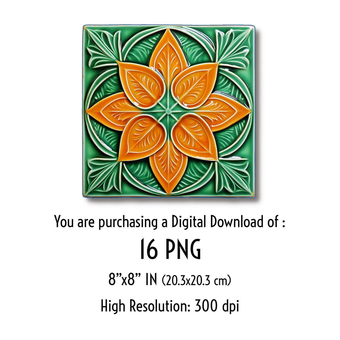 3d Relief Tiles Emerald Green Orange Ceramic Realistic PNG 8 X 8 ...