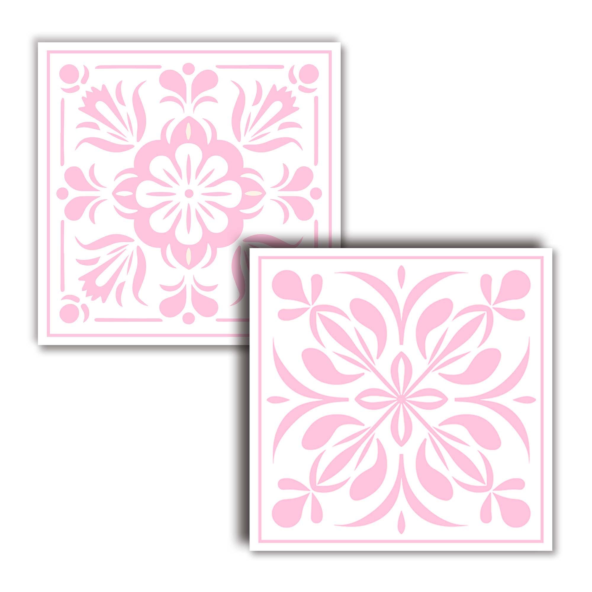 Pink Tile, White Background, SVG, Square, Geometric, Floral Pattern ...