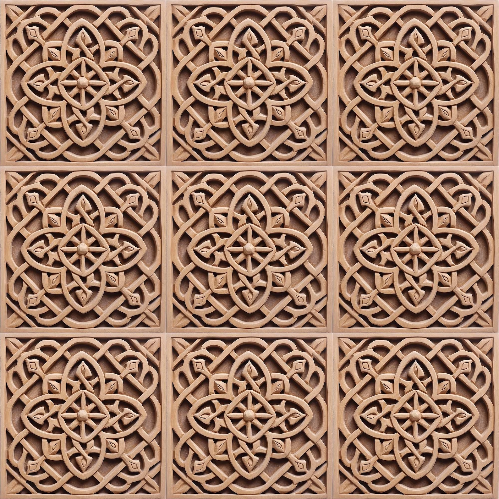 Carved Wood Tiles Arabesque Floral Pattern Design Moroccan Style Brown ...