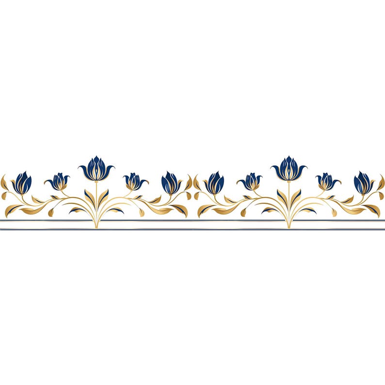 Tulip Borders, Blue and Gold, Floral Ornaments, PNG Transparent ...