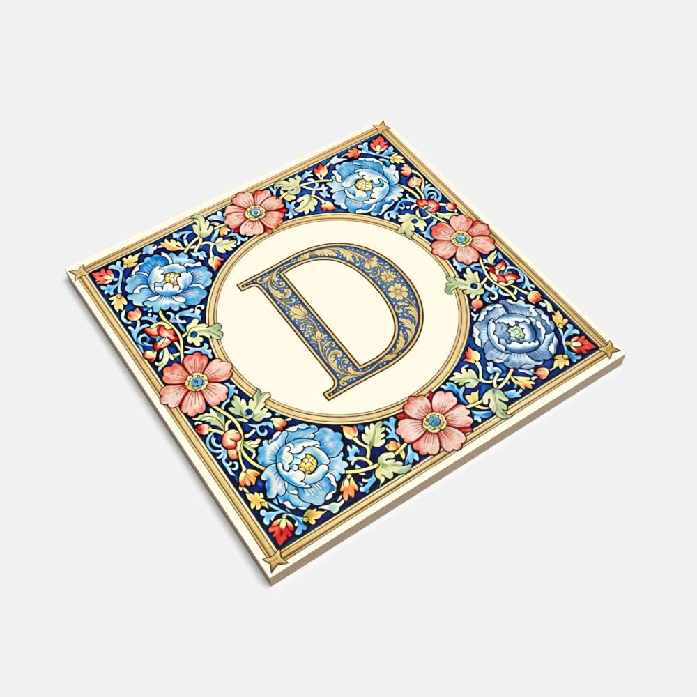 Illuminated Letter A-Z With Floral Border, Vintage Romantic Style ...