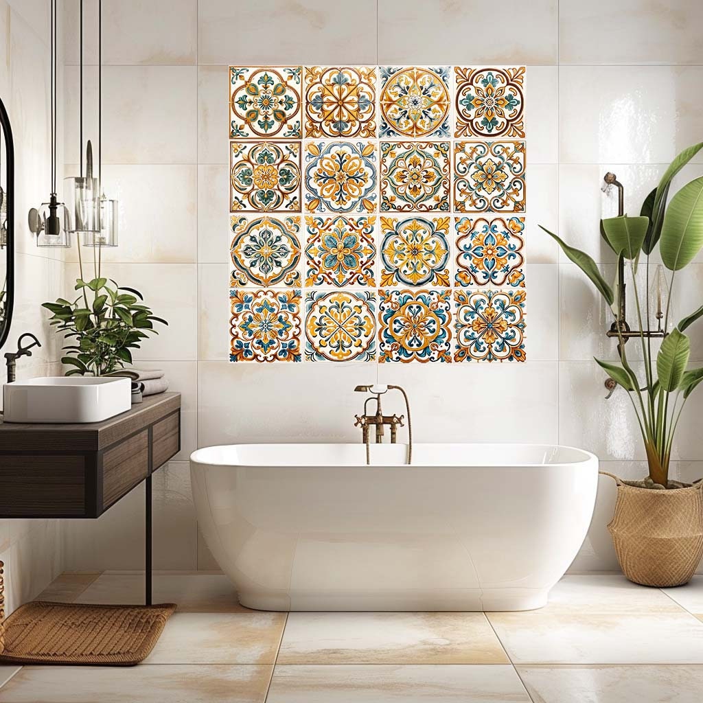 Antique Digital Ceramic Tiles Catalan Style, Floral Pattern Brown Beige ...