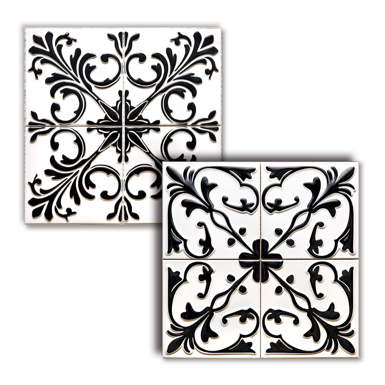 Victorian Style Ceramic Tile Print, Black and White Glossy Design ...