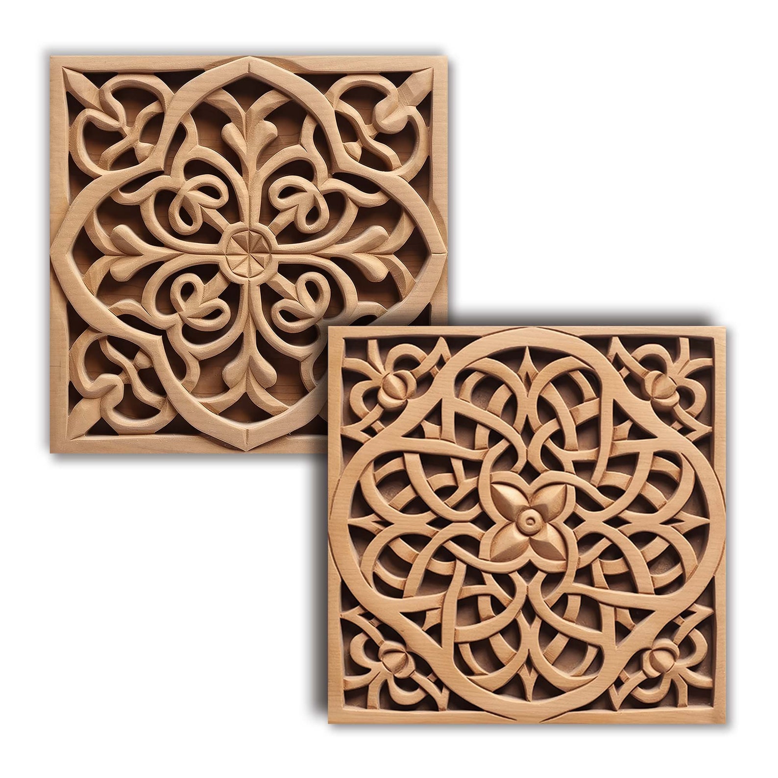 Carved Wood Tiles Arabesque Floral Pattern Design Moroccan Style Brown ...