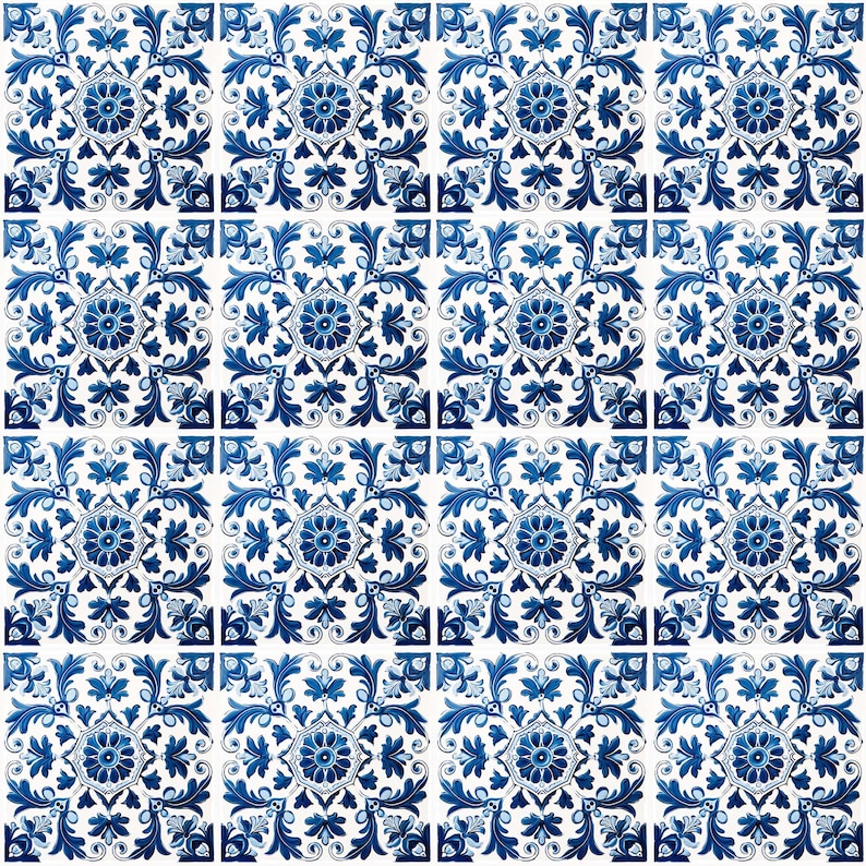 Vintage Blue Mediterranean Spanish Style Tile Digital Design Clipart ...