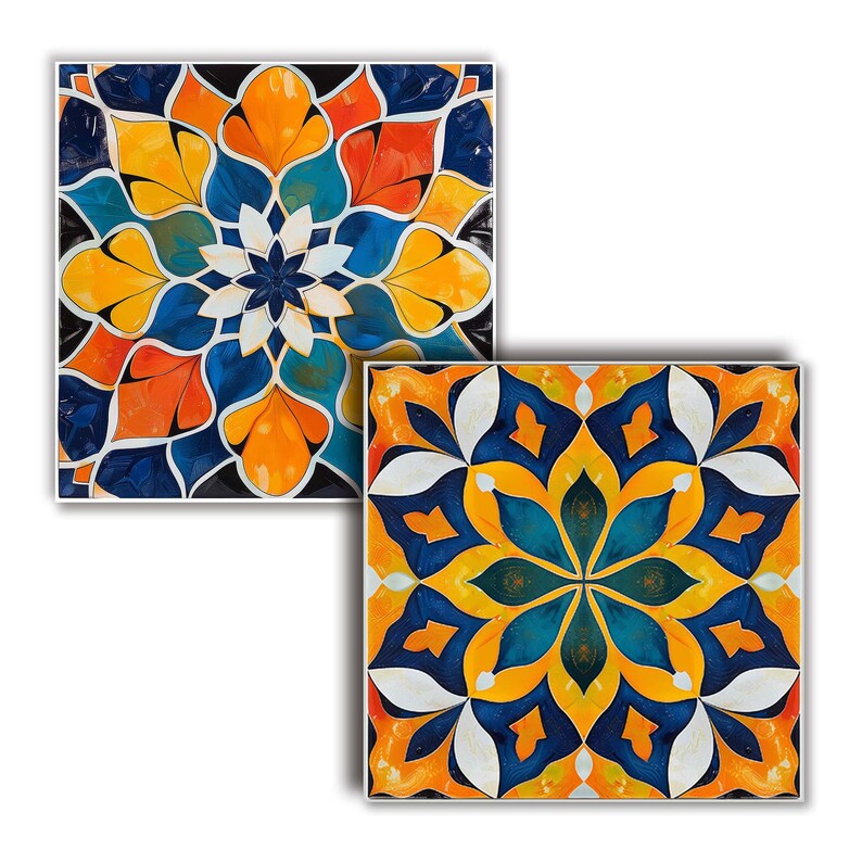 Colorful Symmetrical Geometric Tiles Kitchen Interior Decor Home Office ...