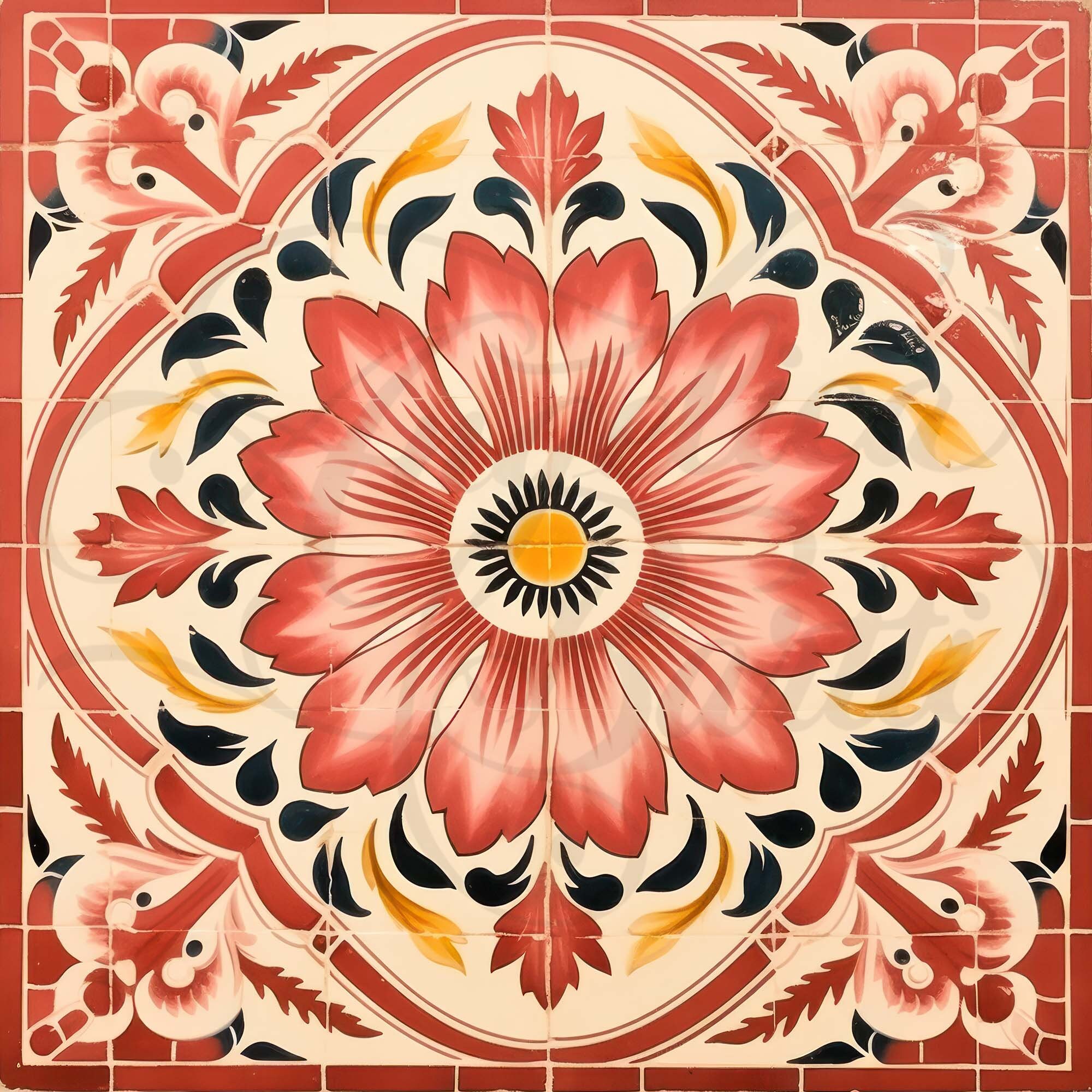 Red Vintage Victorian Antique Floral Tile Set Spanish Clipart ...
