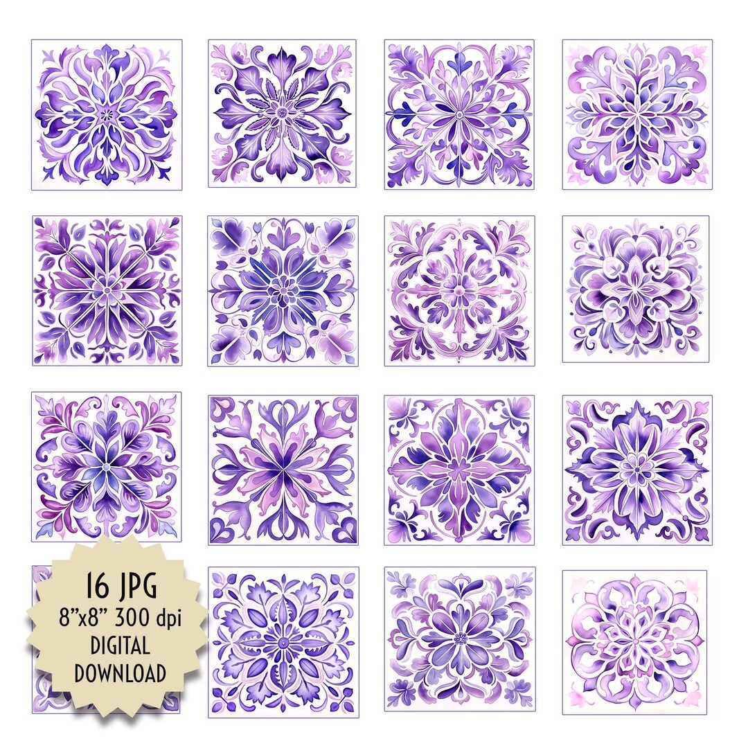 Purple Watercolor White Background Tile Decor Wall Kitchen Porcelain ...
