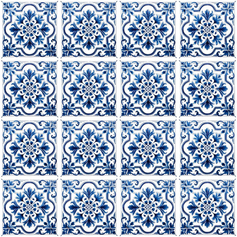 Vintage Blue Mediterranean Spanish Style Tile Digital Design Clipart ...