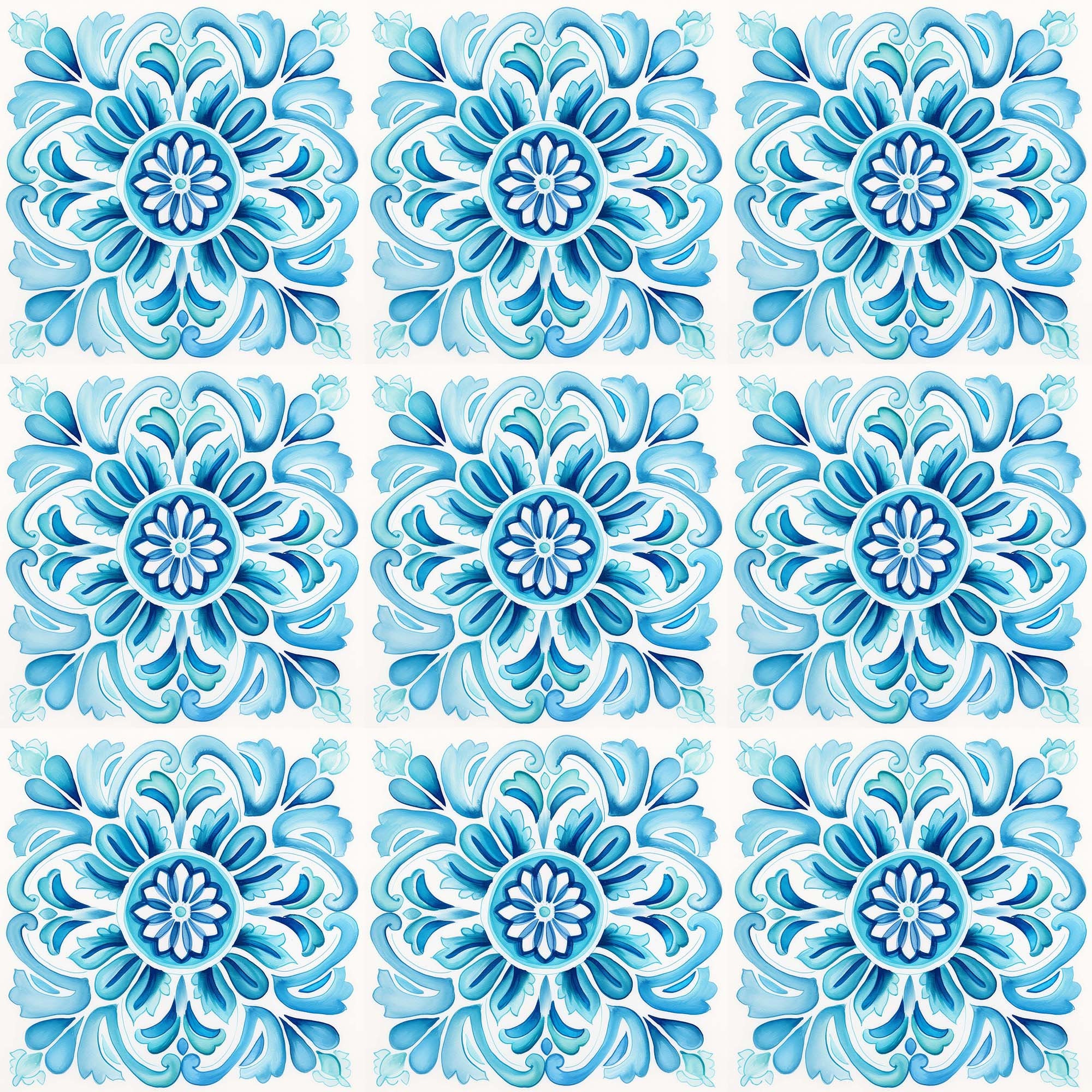 Blue Watercolor Tiles White Background Mosaic Decorative Wallpaper ...