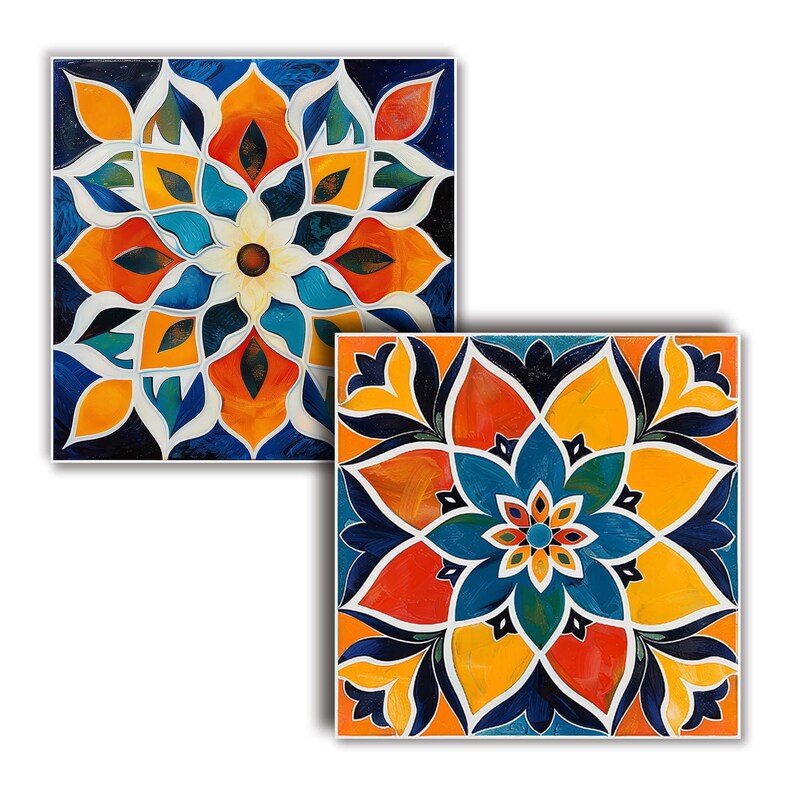 Colorful Symmetrical Geometric Tiles Kitchen Interior Decor Home Office ...