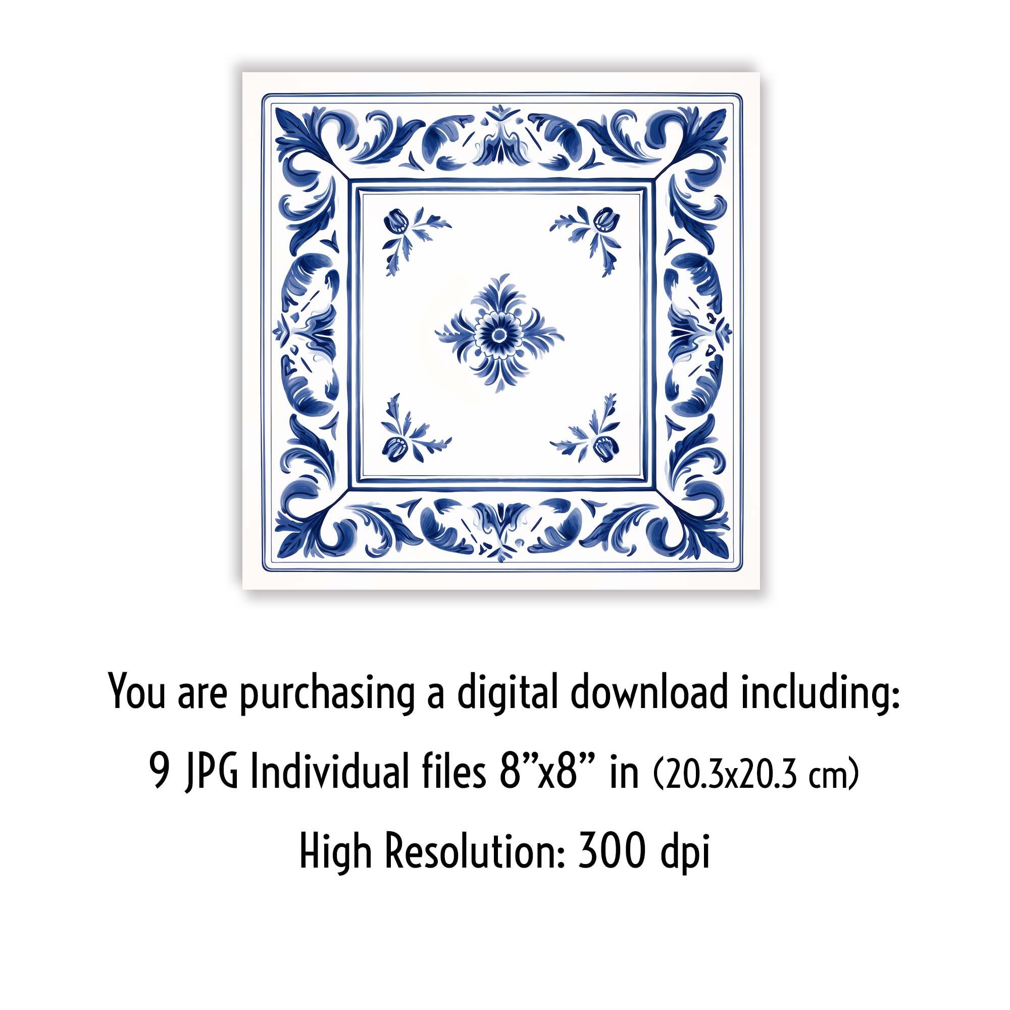 Blue Flower and Ornamental Leaves Ceramic Tiles | Decorative Mosaic ...