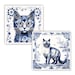 26 Antique Cat Tiles Blue and White Hand-painted Porcelain Decor ...