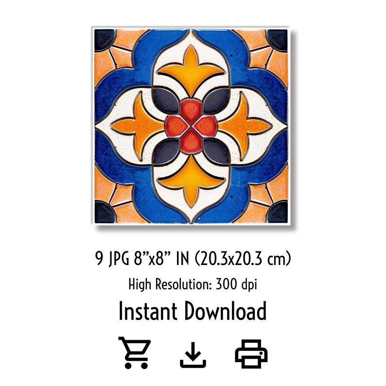 9 Images of Traditional Hand-painted Ceramic Tiles, Geometric Pattern ...