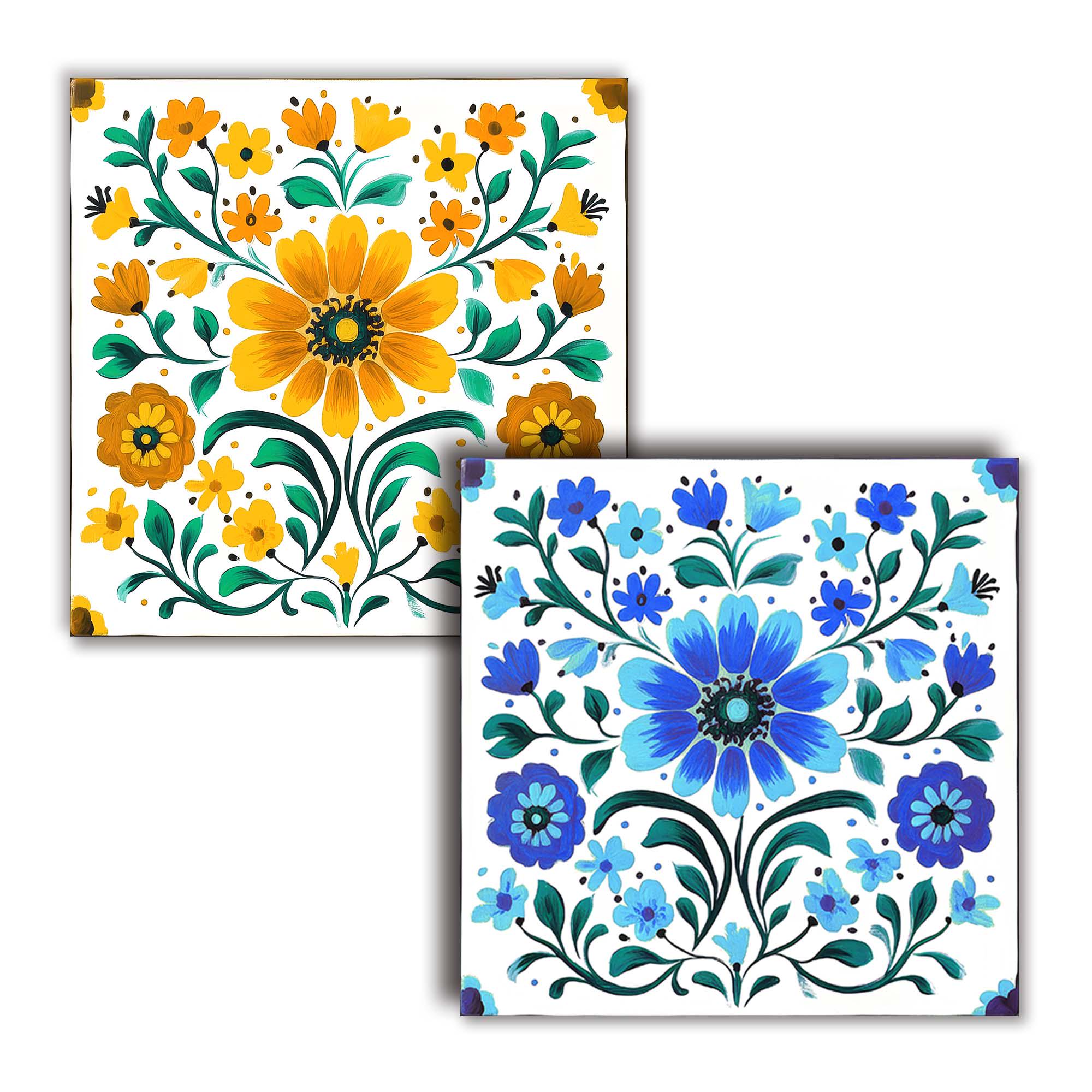 Floral Tile Set, 9 Colorful Flower Patterns, Digital Mosaic for ...