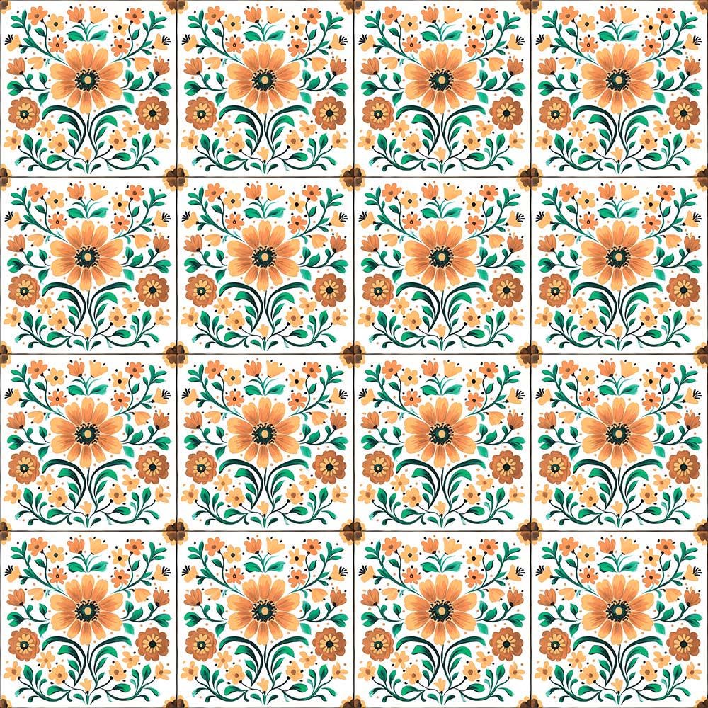 Floral Tile Set, 9 Colorful Flower Patterns, Digital Mosaic for ...